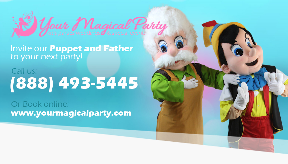 Puppet and Father | Mascot Cartoon Characters | Your Magical Party